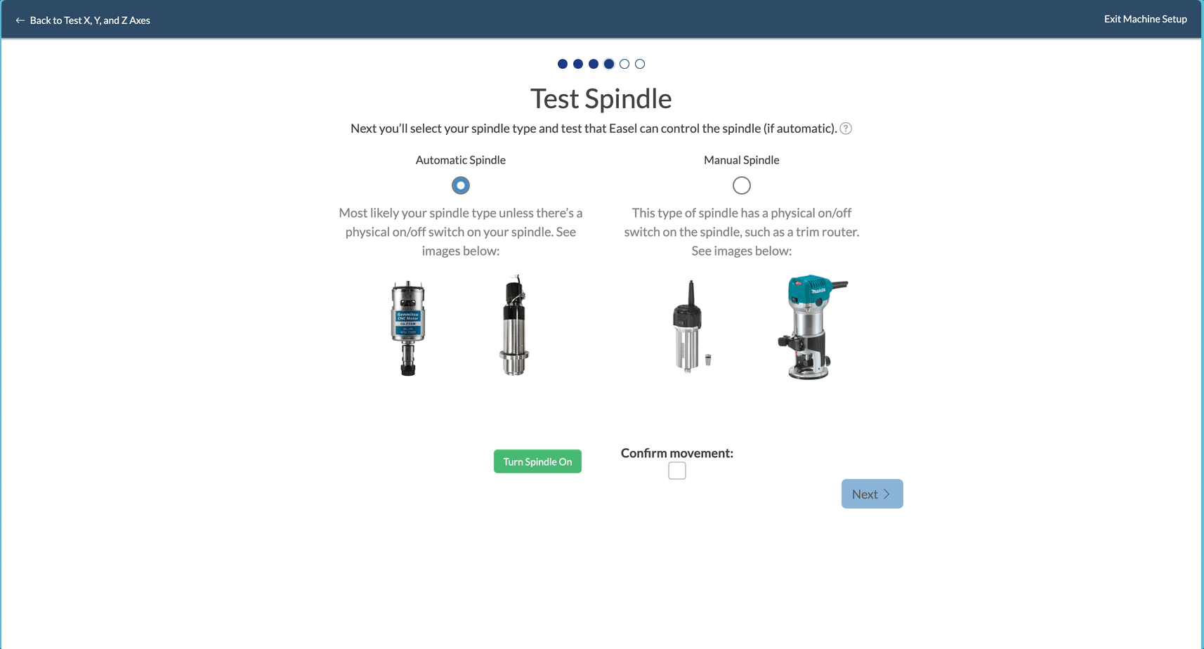 Testing Automatic Spindles – Easel Support Center